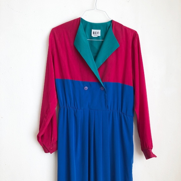 Vintage | Dresses | Vintage 98s Bright Colored Dress Color Blockl ...